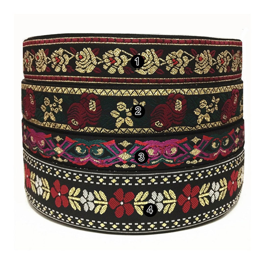 1 Yard Floral Jacquard Ribbon Geometric Woven Trim Border Embroidered ...