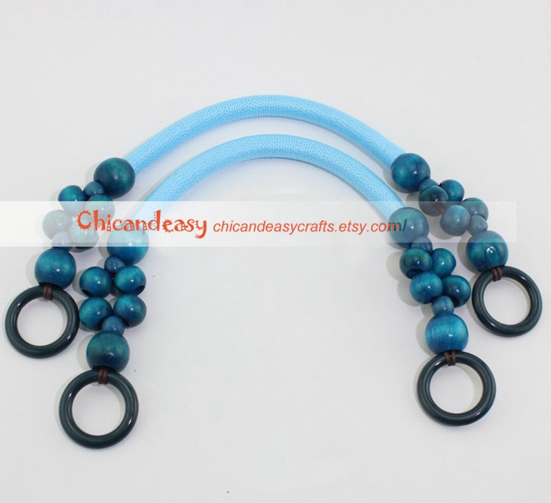 A Pair of Blue Wooden Bead Handles for Bag, Handcraft Material for ...