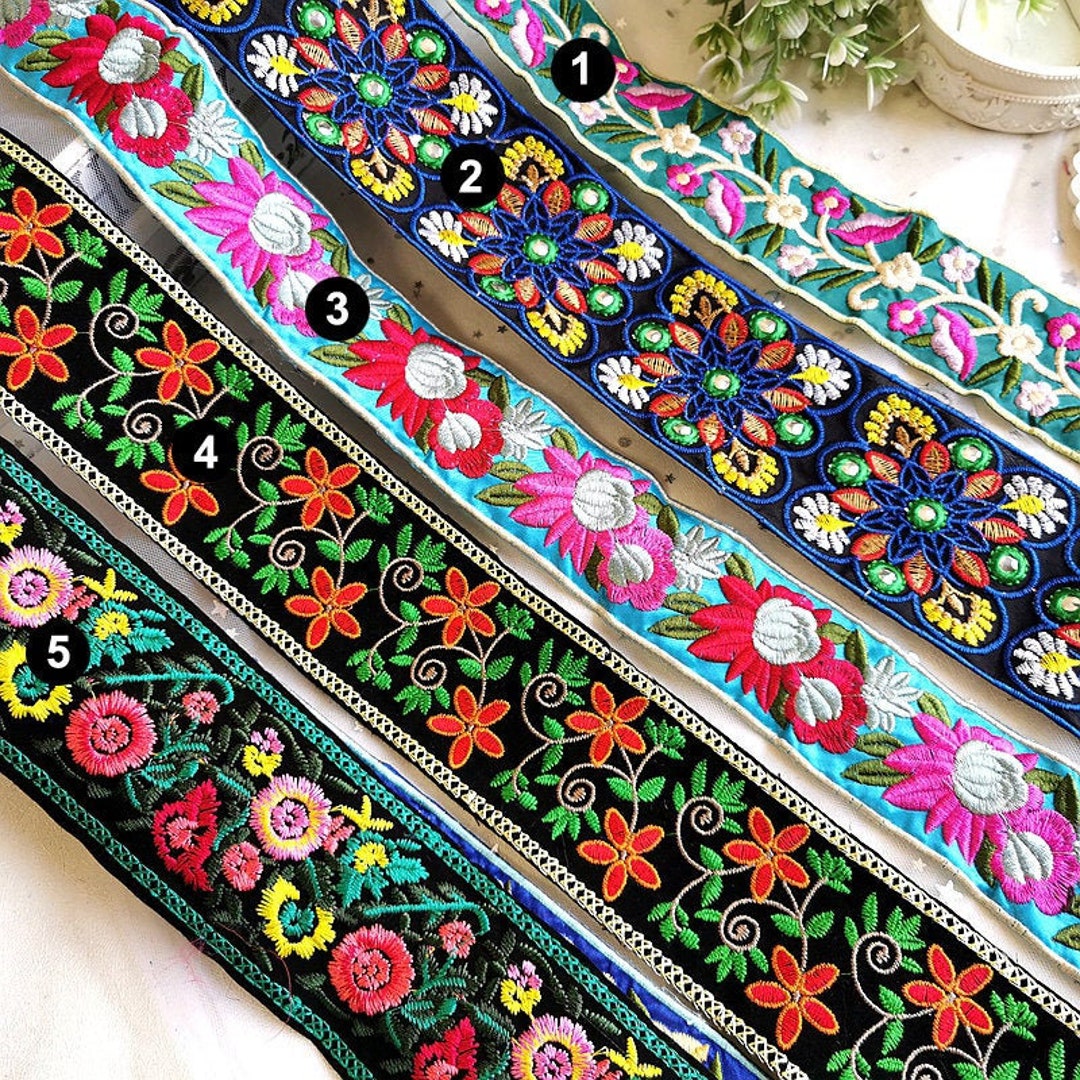 1 Yard Flower Embroidery Ribbon Woven Trim Border Embroidered Ribbon ...