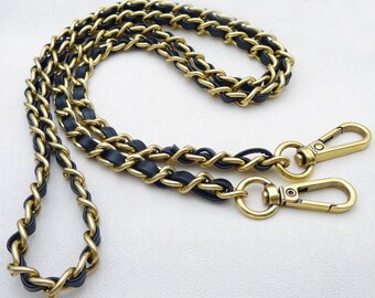 Black Leather Purse Chain Metal Shoulder Handbag Strap - Etsy