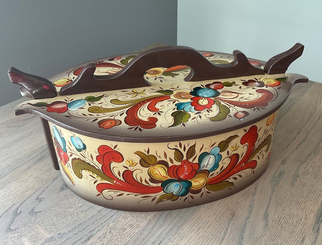 Signed Rosemaling Tine Box From Norway, Vintage Norwegian Rosemaling ...