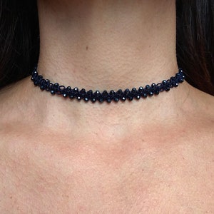 Navy Blue Choker Necklace for Women, Crystal Beaded Choker, Dainty ...