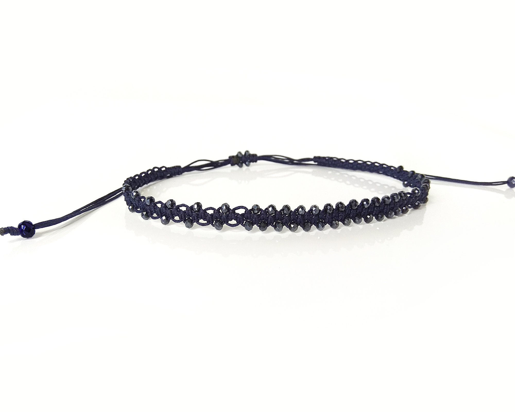 Navy Blue Choker Necklace for Women, Crystal Beaded Choker, Dainty ...