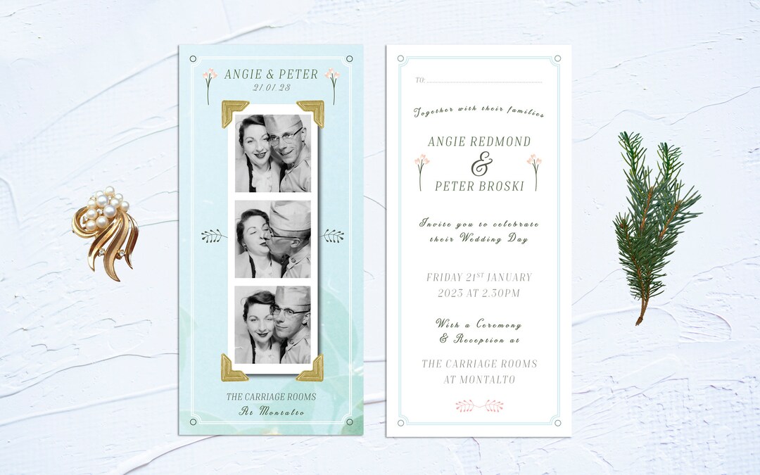 Photobooth Vintage Themed Wedding Invitation Custom Bespoke Couple ...