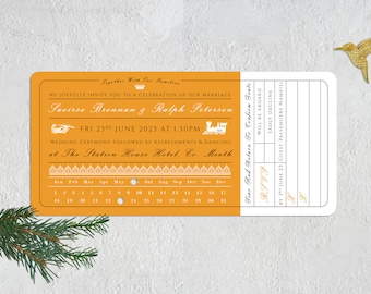 Calligraphy Wedding Invitation Train Ticket With Watercolor Map by ...