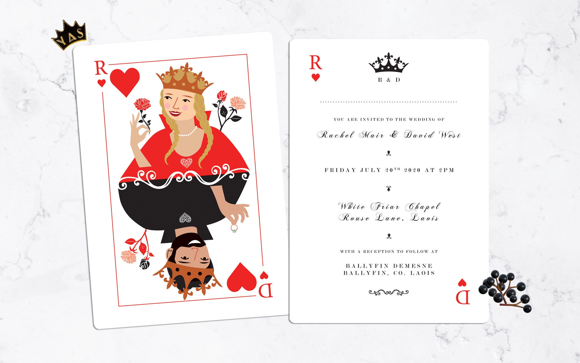 King & Queen of Hearts Wedding Invitation Playing Card Theme Couple ...