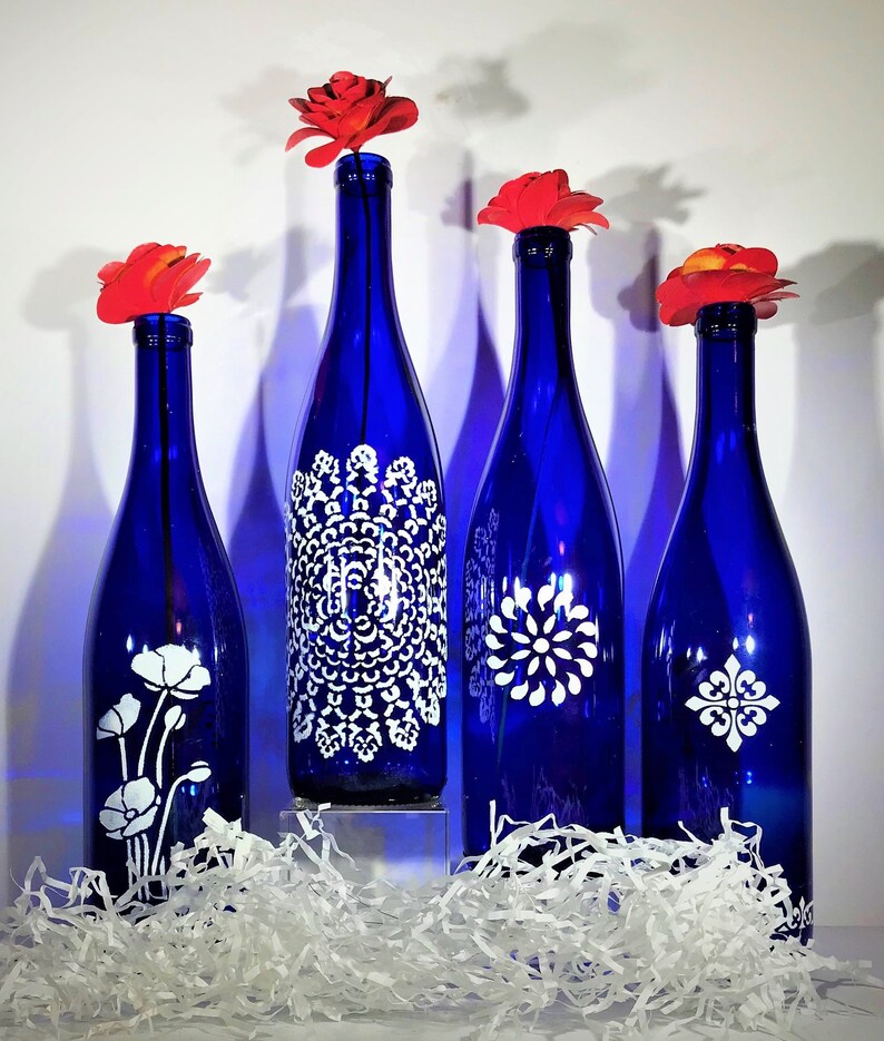 Elegant and Unique, Blue and White Hand Painted Bottles Instantly Add ...