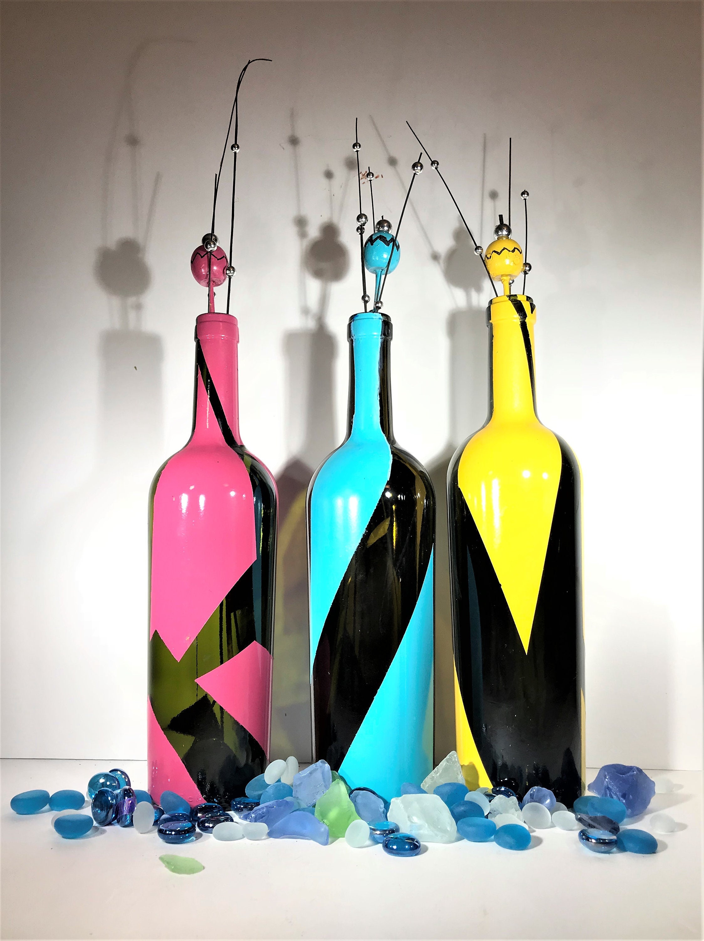 Colorful and Contemporary Hand Painted Wine Bottles Serve a Multitude ...
