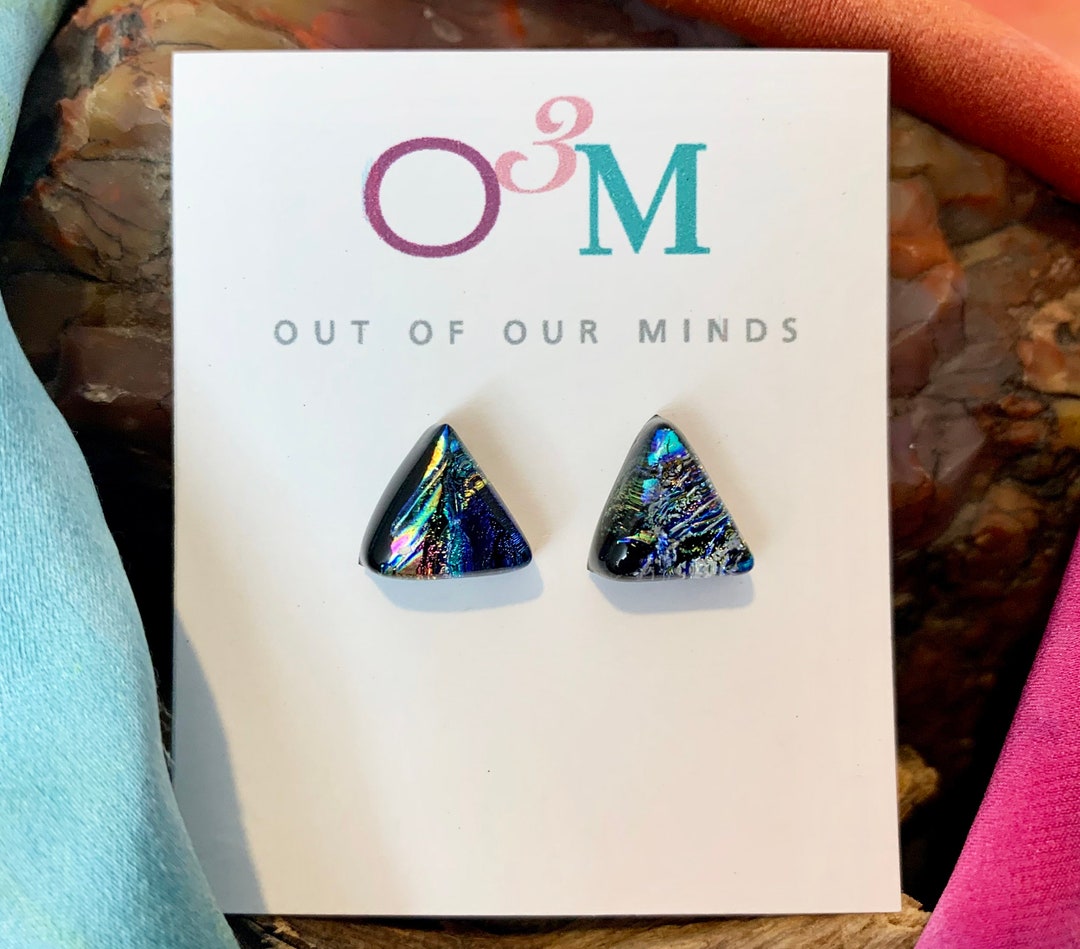 Laguna ~ Dichroic Glass Triangle Shaped Studs With Rainbow Flashes - Etsy