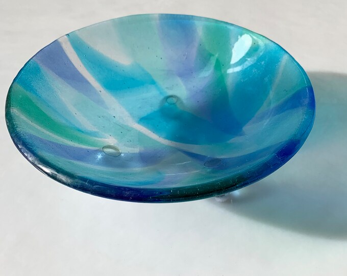 Impressionist Bowl - Delicate Glass Bowl in Soft Blues and Greens - Etsy