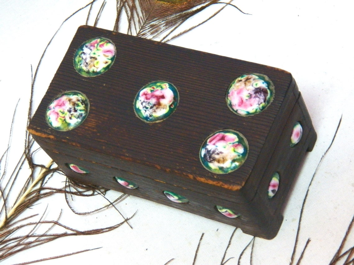 Enameled Jewelry Box, Fire Enameled Box, Antique Jewelry Box With ...
