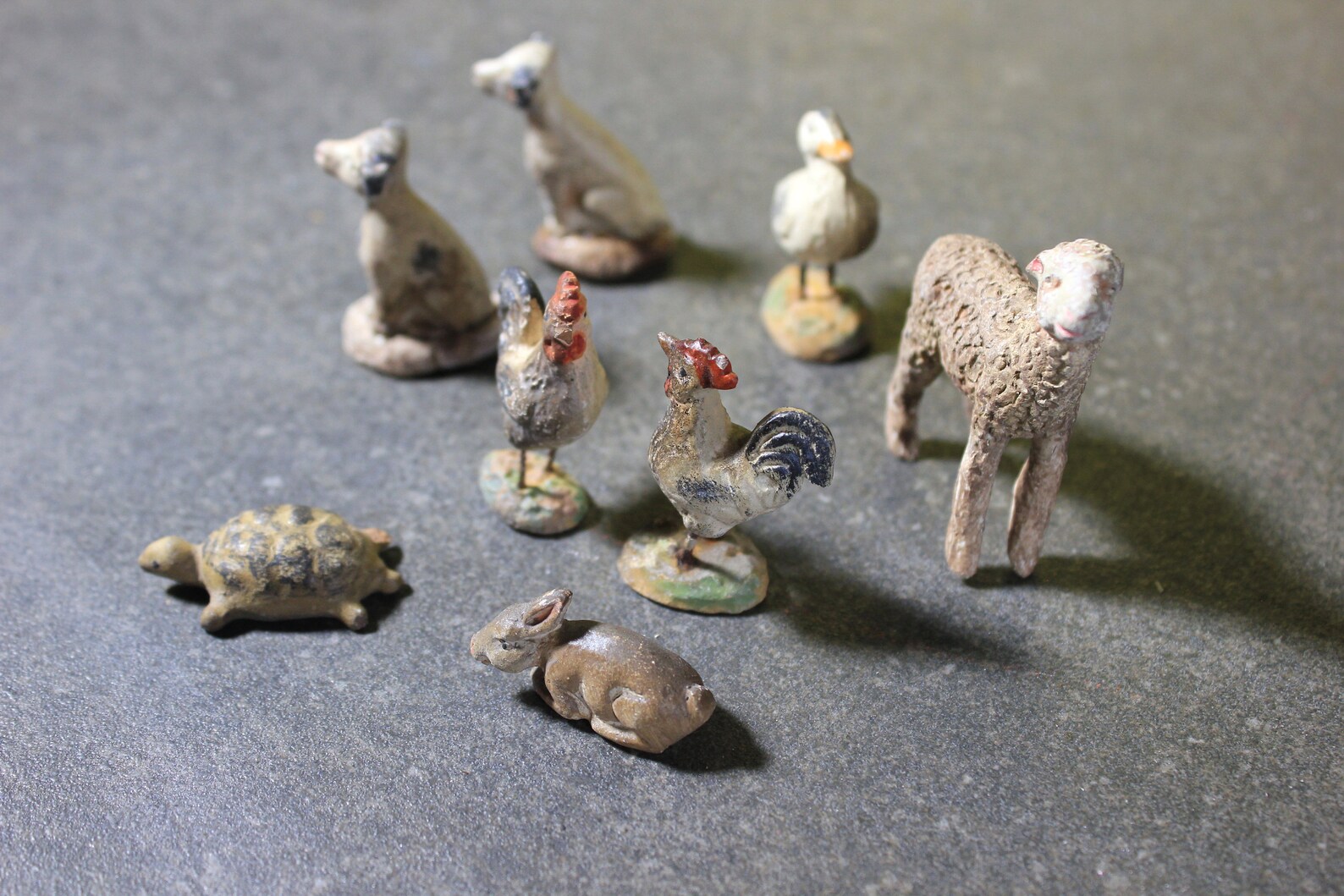 Old Set of Clay Animals, Set of Small Animals of Fired and Polychrome ...