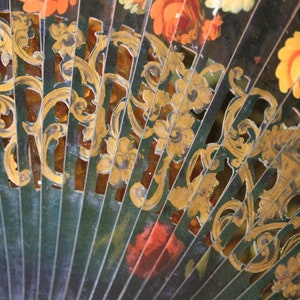 Art Deco Fan, Antique Flowers Fan, Hand Painted Fabric Fan, Openwork ...