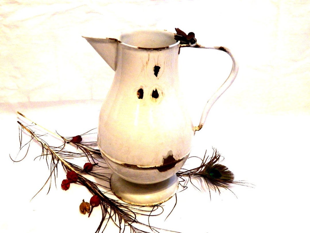 Antique Pitcher, Porcelain Metal Pitcher, Large Pitcher, French Vintage ...