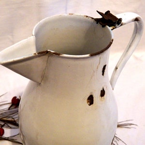 Antique Pitcher, Porcelain Metal Pitcher, Large Pitcher, French Vintage ...