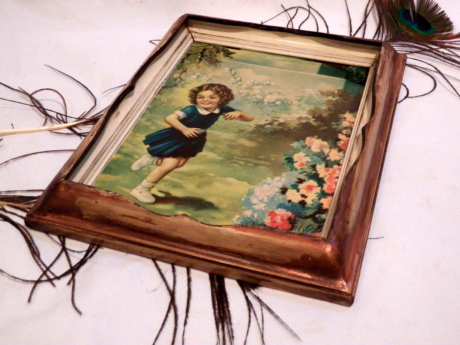 Antique Lithograph Girl Lithograph 20s Framed Lithograph | Etsy