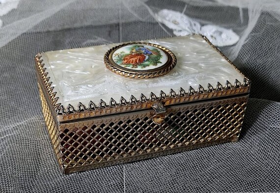 Antique Openwork Metal Jewelry Box, Small Metal Jewel… - Gem