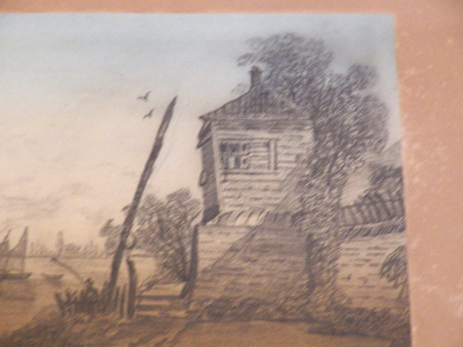 Dutch Drawing 19th, Drawing Dutch Landscape, Old Framed Drawing ...