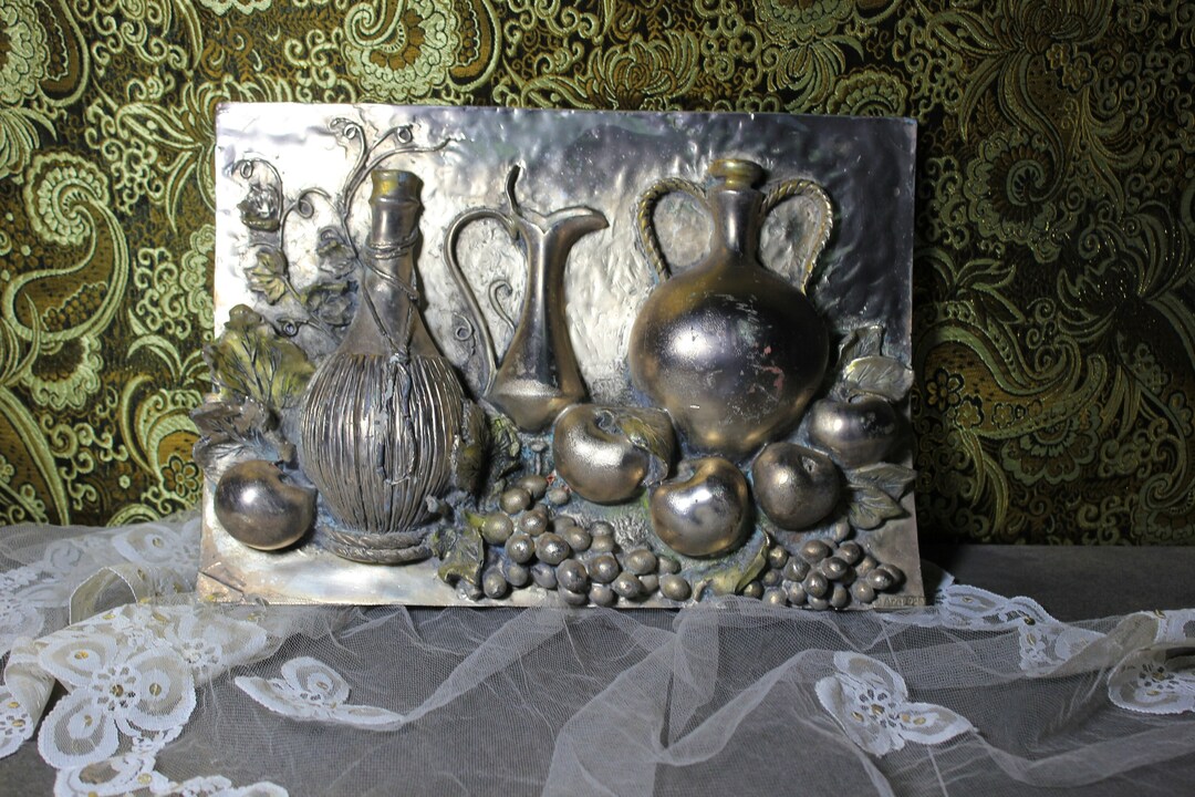 Antique Relief Still Life of Fruits, Still Life, Silver Relief, Still ...