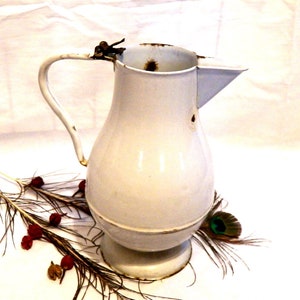 Antique Pitcher, Porcelain Metal Pitcher, Large Pitcher, French Vintage ...