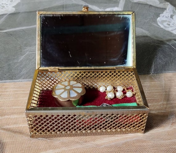 Antique Openwork Metal Jewelry Box, Small Metal Jewel… - Gem
