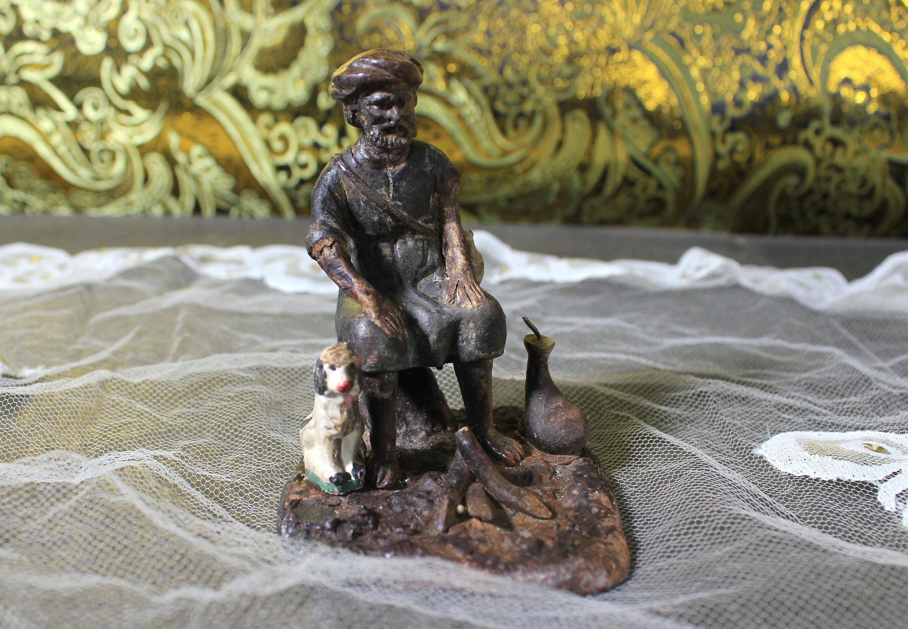 Ancient Polychrome Fired Clay Shepherd, Nativity Figure, Ancient ...