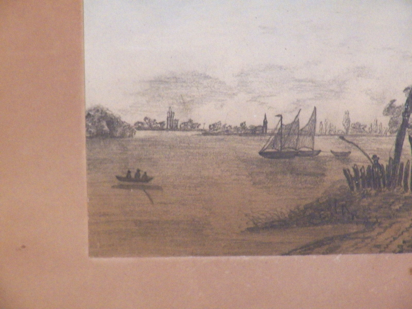 Dutch Drawing 19th, Drawing Dutch Landscape, Old Framed Drawing ...