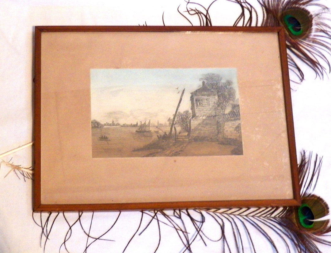 Dutch Drawing 19th, Drawing Dutch Landscape, Old Framed Drawing ...