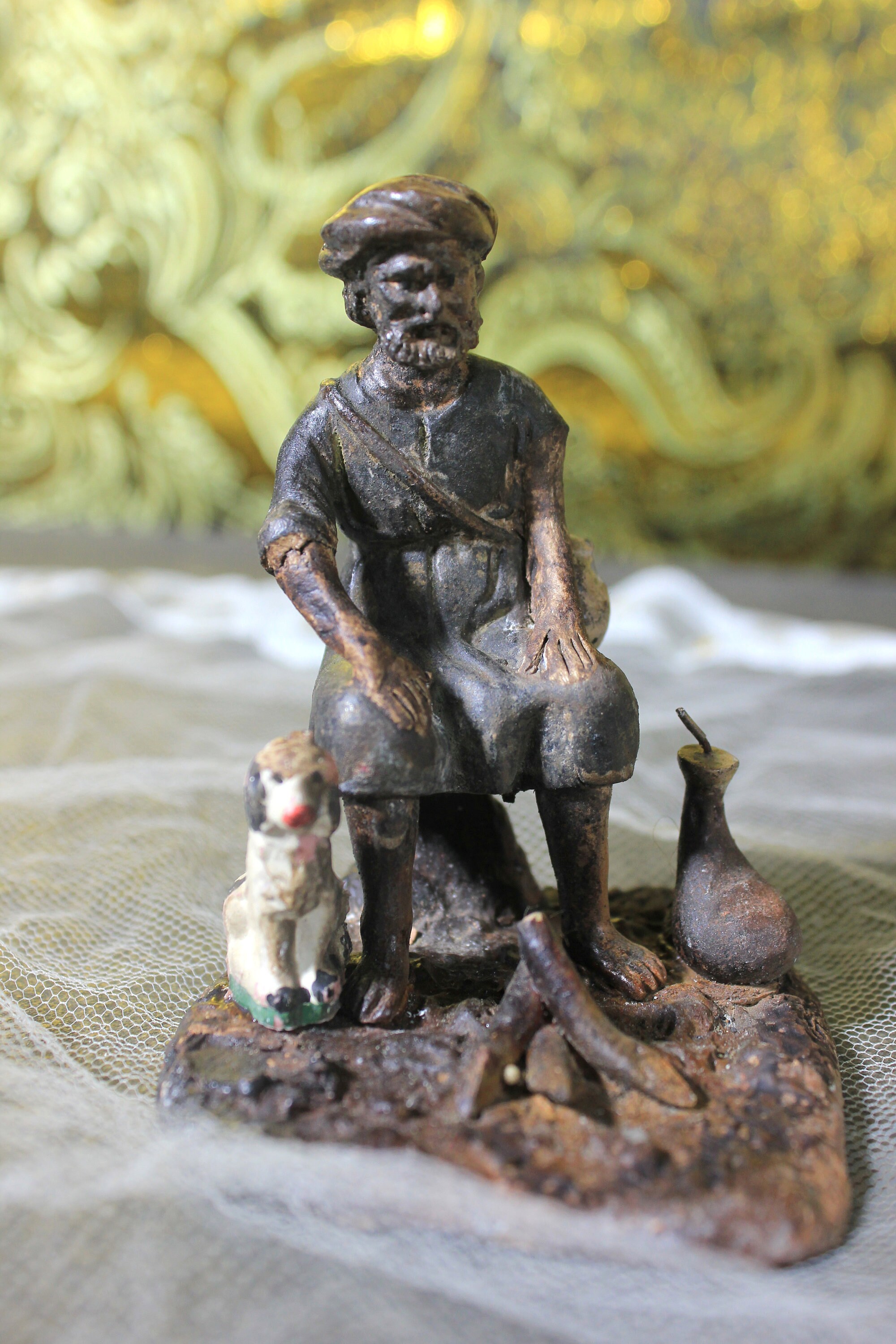 Ancient Polychrome Fired Clay Shepherd, Nativity Figure, Ancient ...