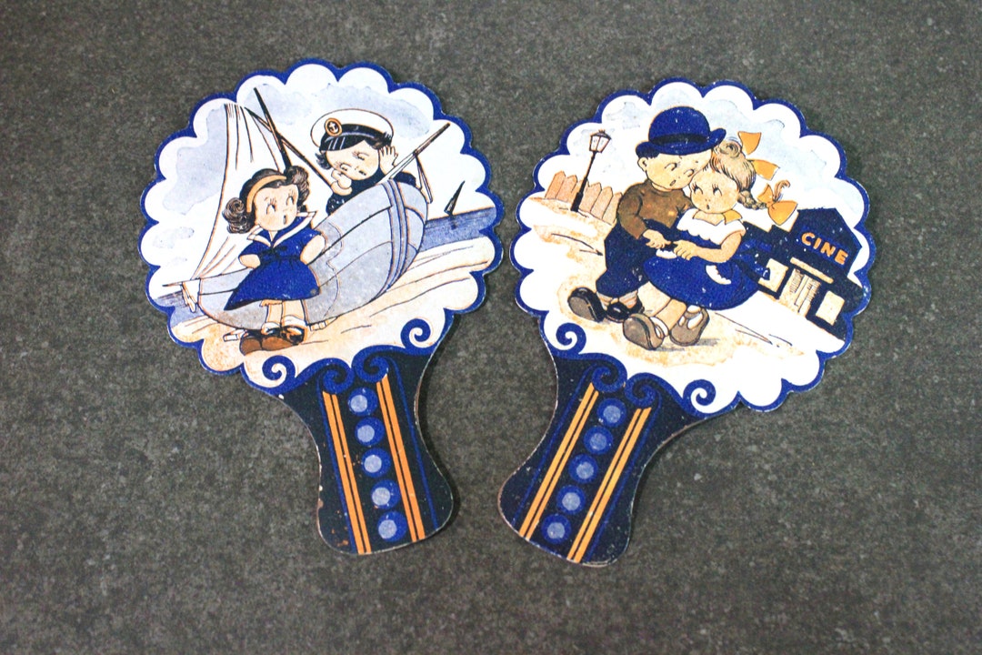 Old Pair of Pay Pays, Pair of Scenes With Children, Cardboard Pay Pays ...