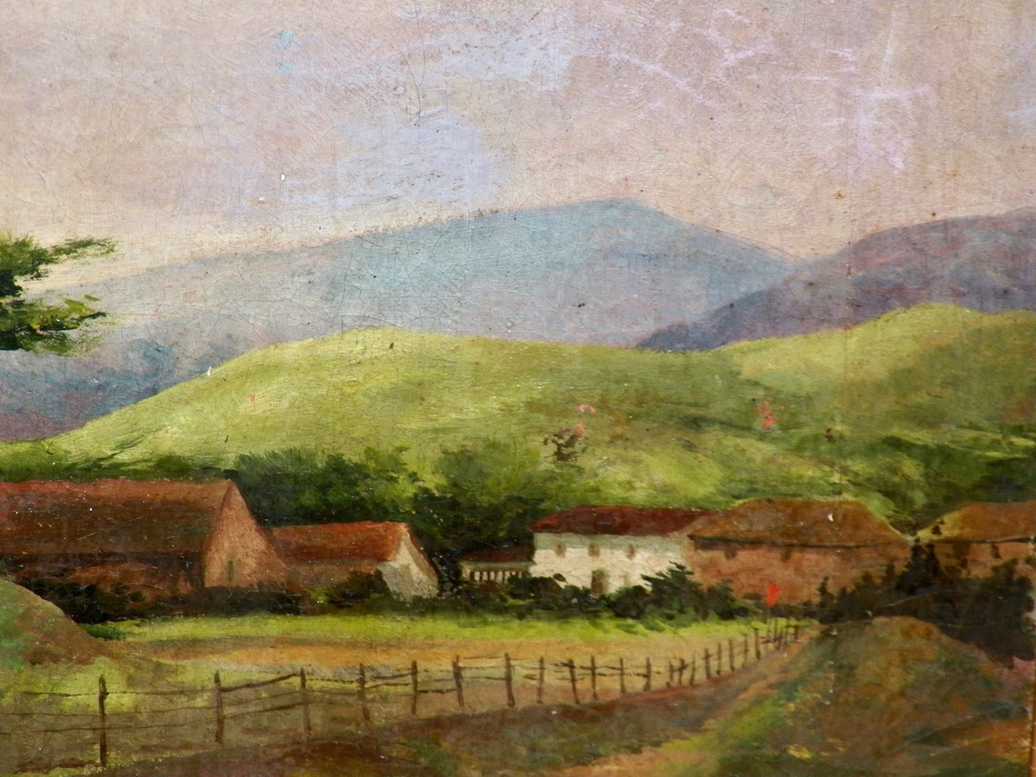 Large Oil Canvas 19th Spanish Painting Realistic Landscape | Etsy