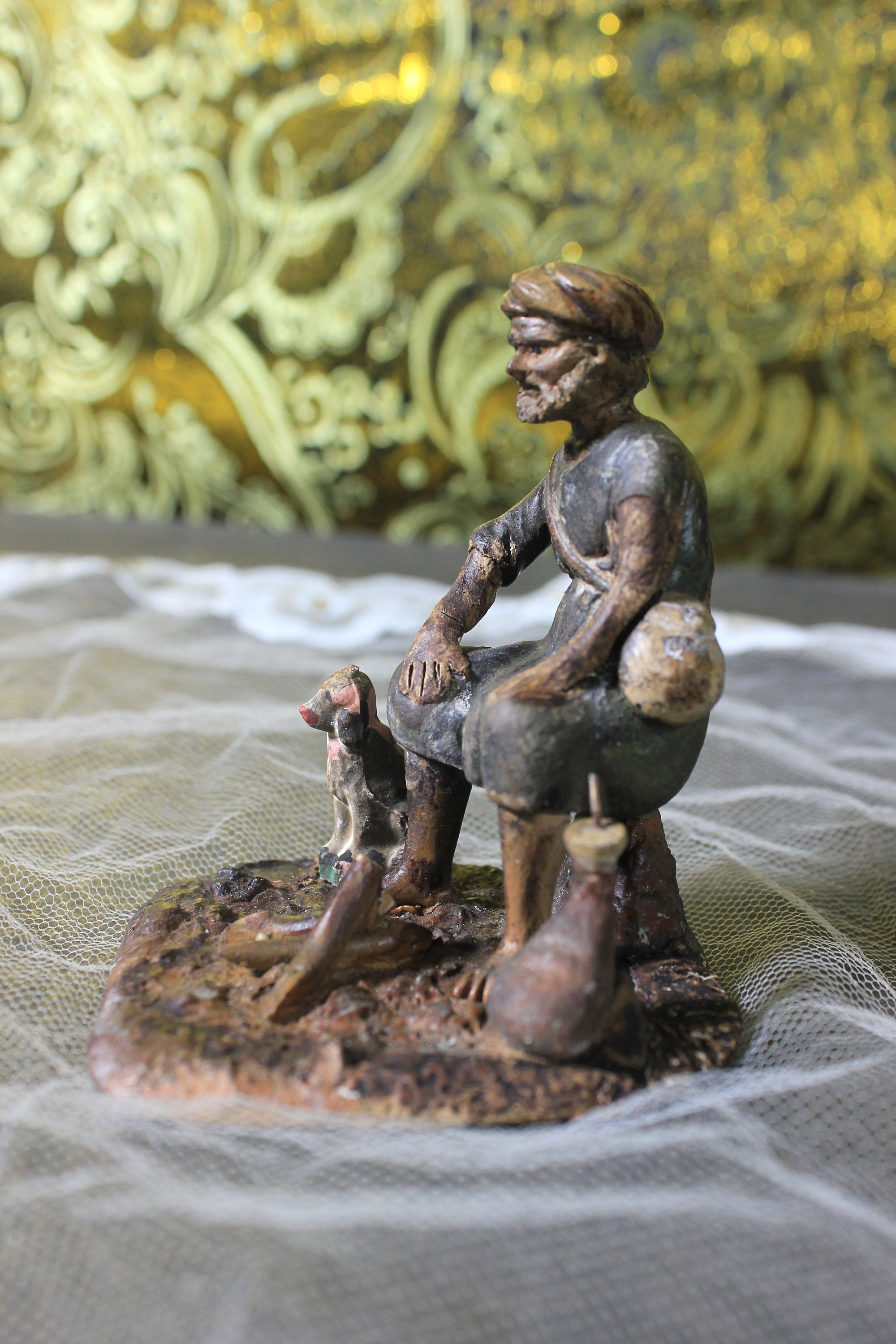 Ancient Polychrome Fired Clay Shepherd, Nativity Figure, Ancient ...