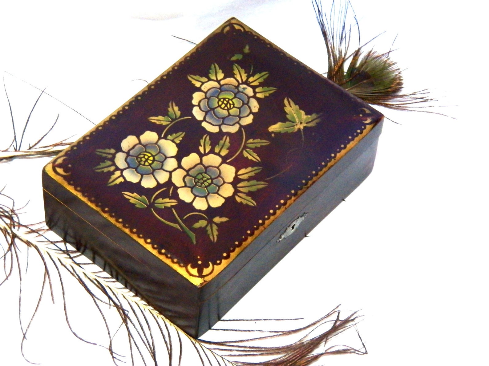 Mirror Box Antique Hand Painted Jewelry Box Lacquered Box | Etsy