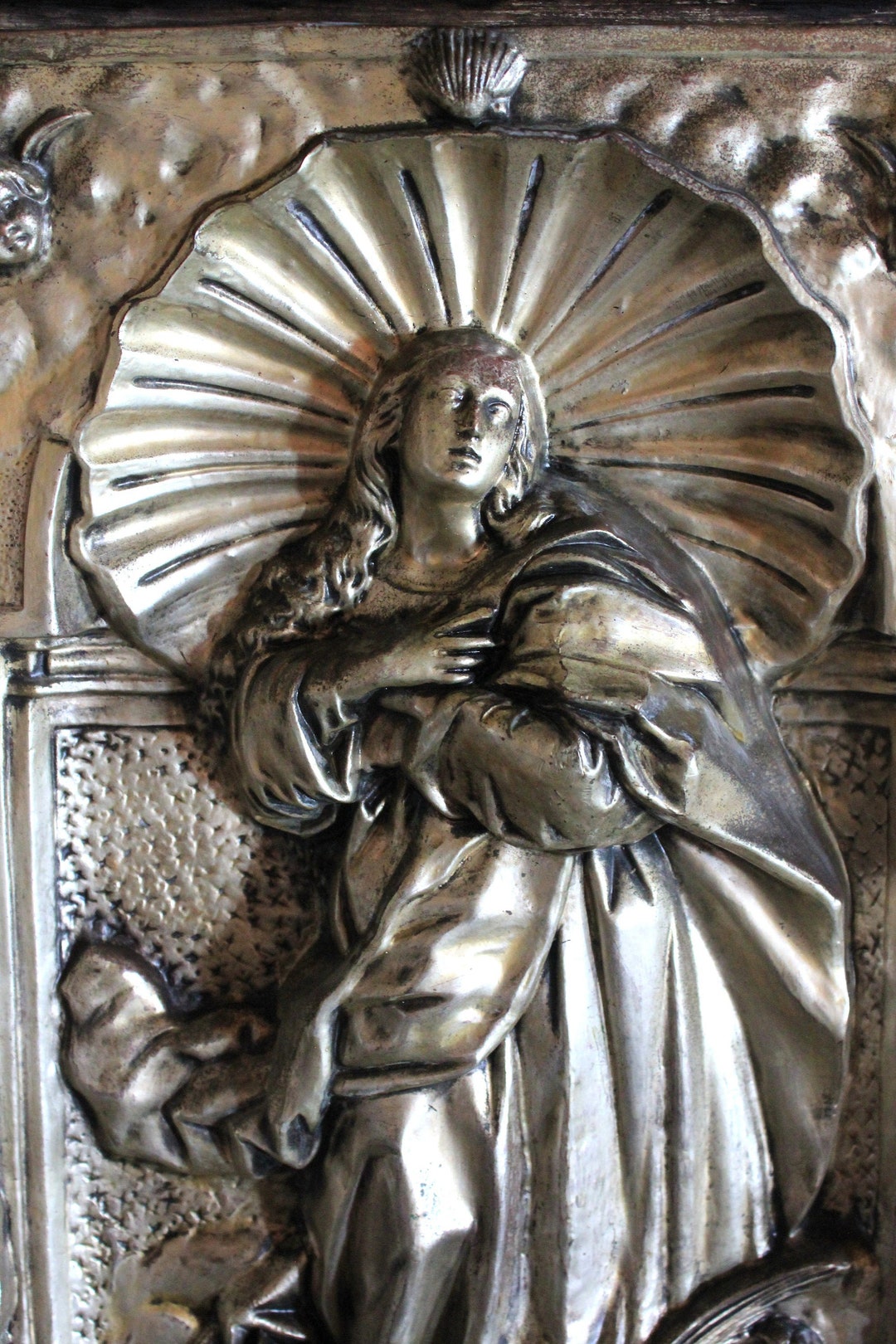Plaque of the Virgin Immaculate Conception, Silver Metal Plaque With ...
