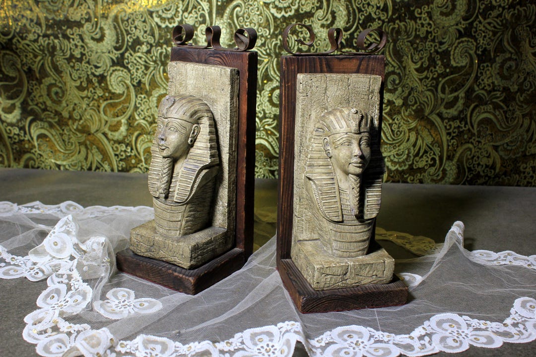Egyptian Sphinx Bookends, Antique Bookends, Wooden Bookends, Resin ...