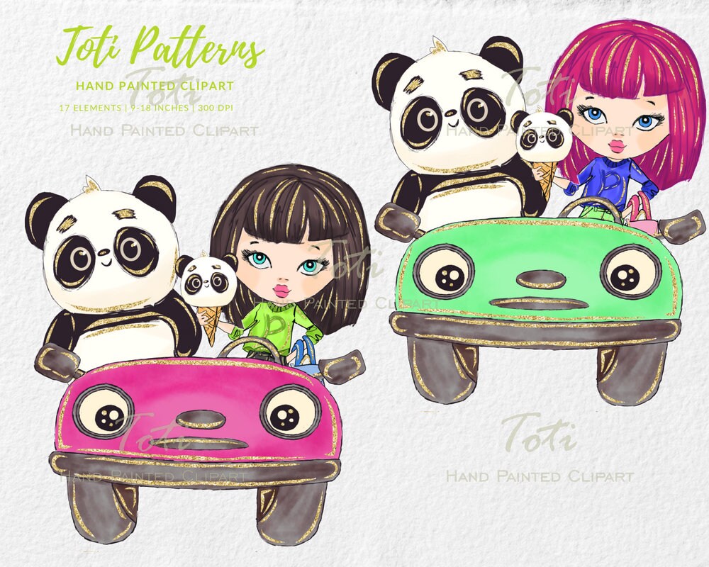 Panda Clipart, Free Girl Illustration, Fashion Doll Clipart, Watercolor ...