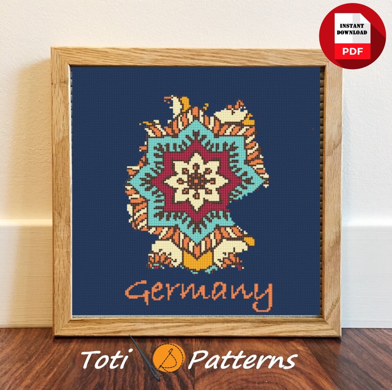 Mandala Germany Map PDF Cross Stitch Pattern,country Silhouette Cross ...