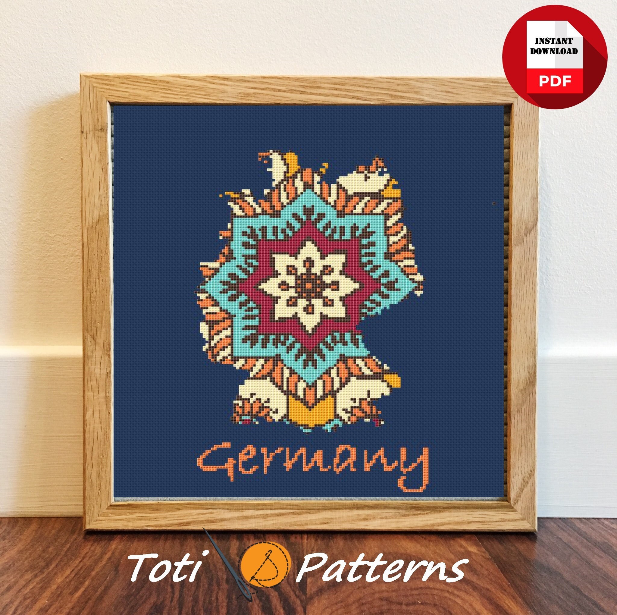 Mandala Germany Map PDF Cross Stitch Pattern,country Silhouette Cross ...