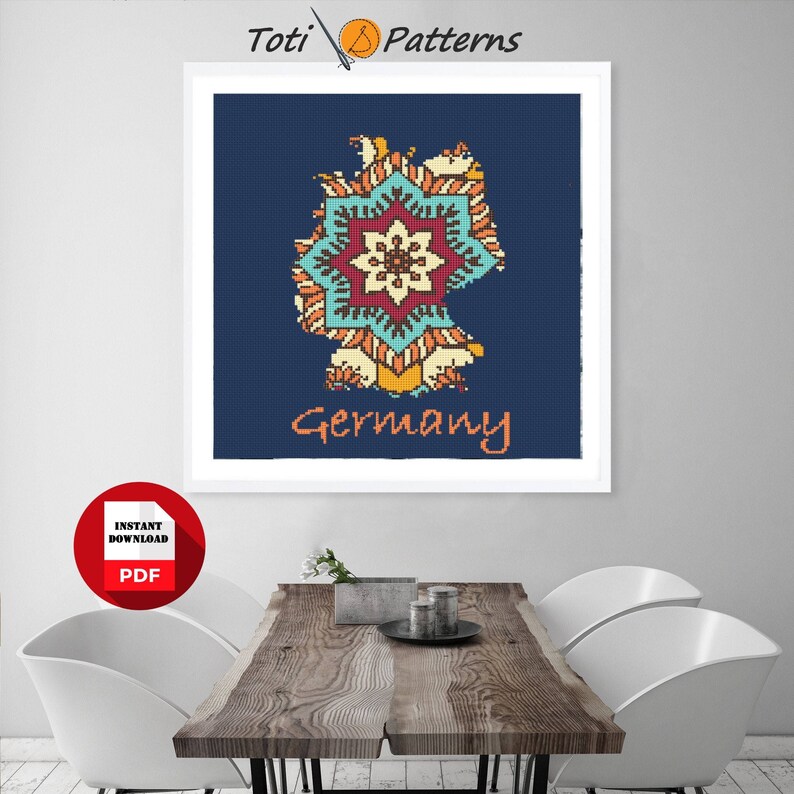 Mandala Germany Map PDF Cross Stitch Pattern,country Silhouette Cross ...