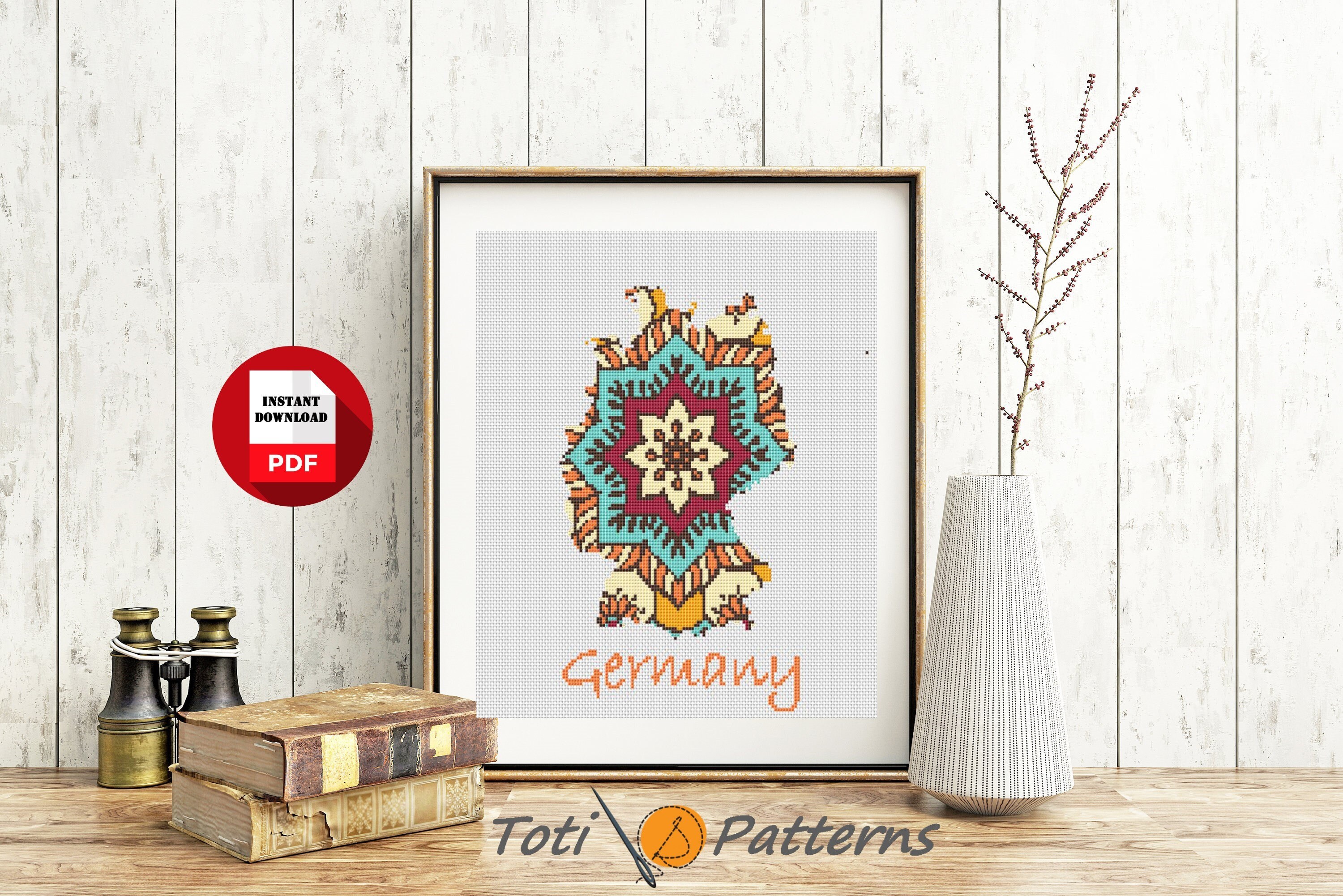Mandala Germany Map PDF Cross Stitch Pattern,country Silhouette Cross ...