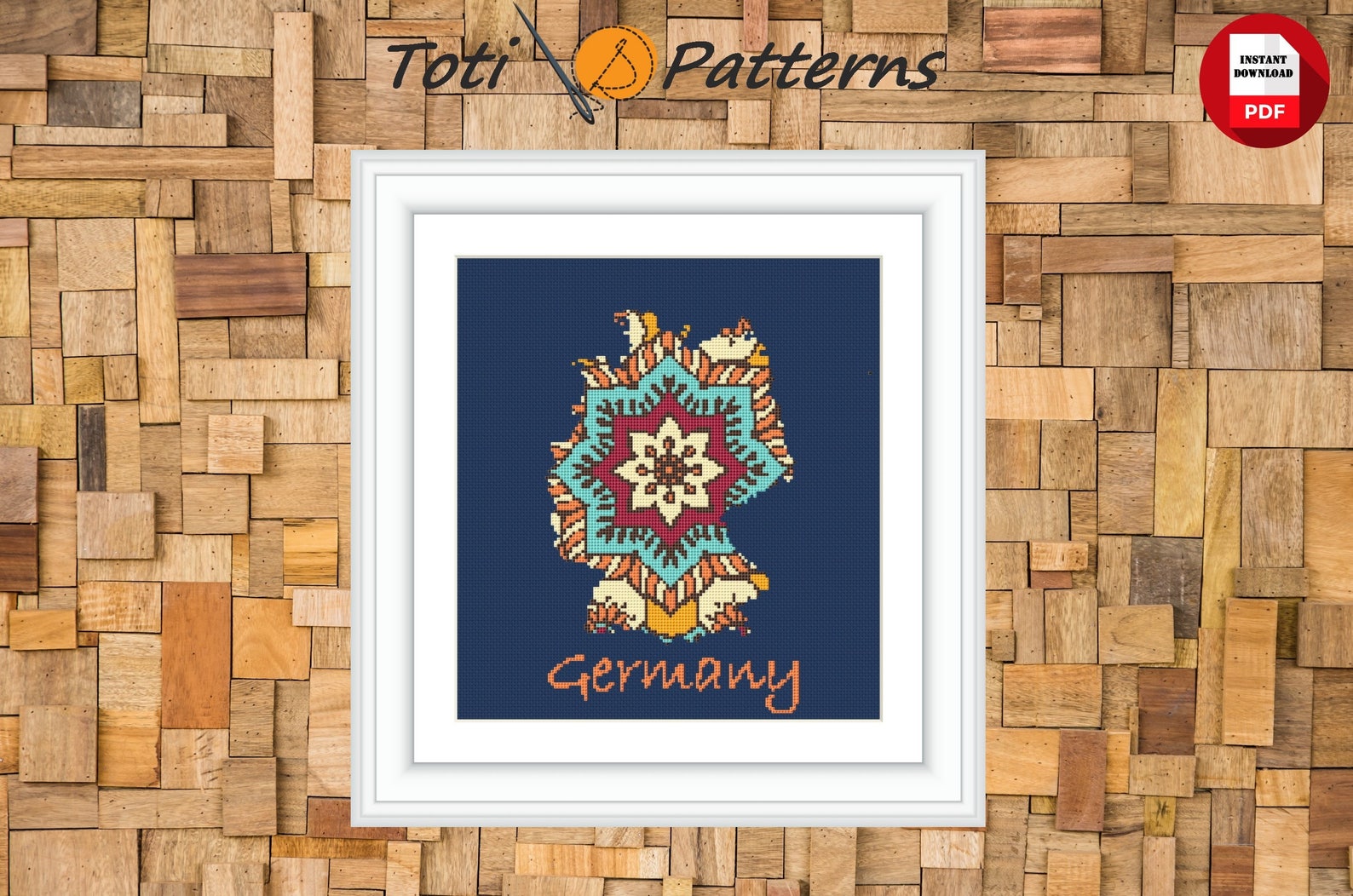 Mandala Germany Map PDF Cross Stitch Pattern,country Silhouette Cross ...