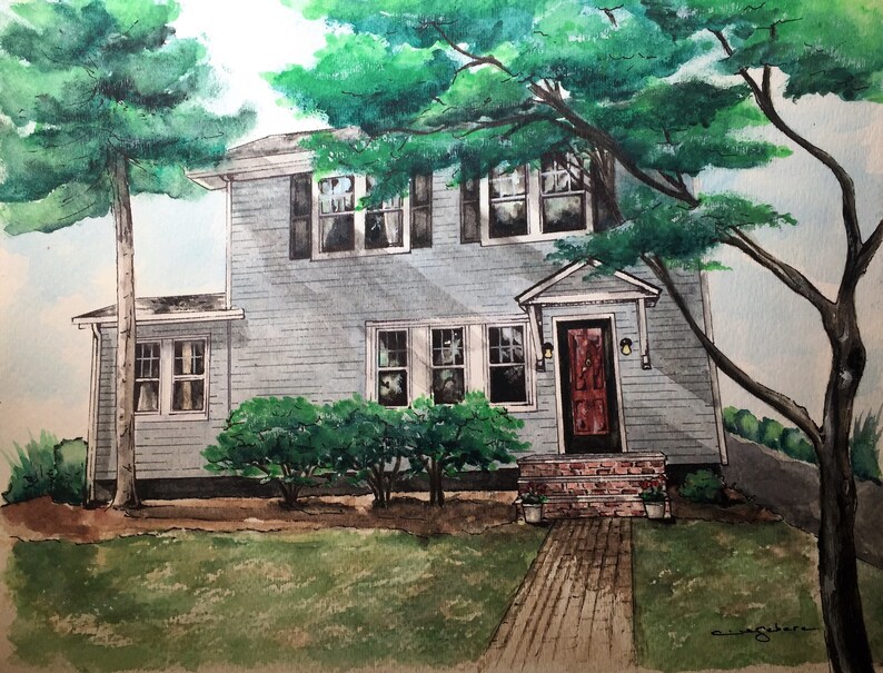 Custom Watercolor House Portrait Hand Painted Original Art | Etsy