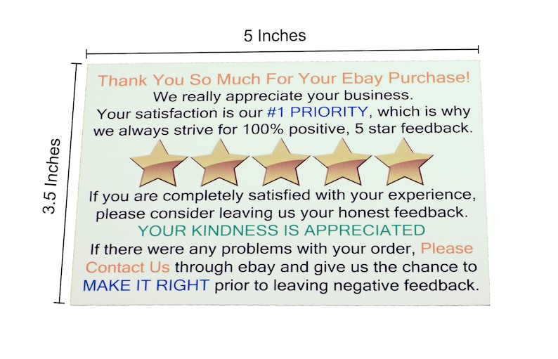 Thank You for Your Purchase and Feedback Request Package Insert Cards ...