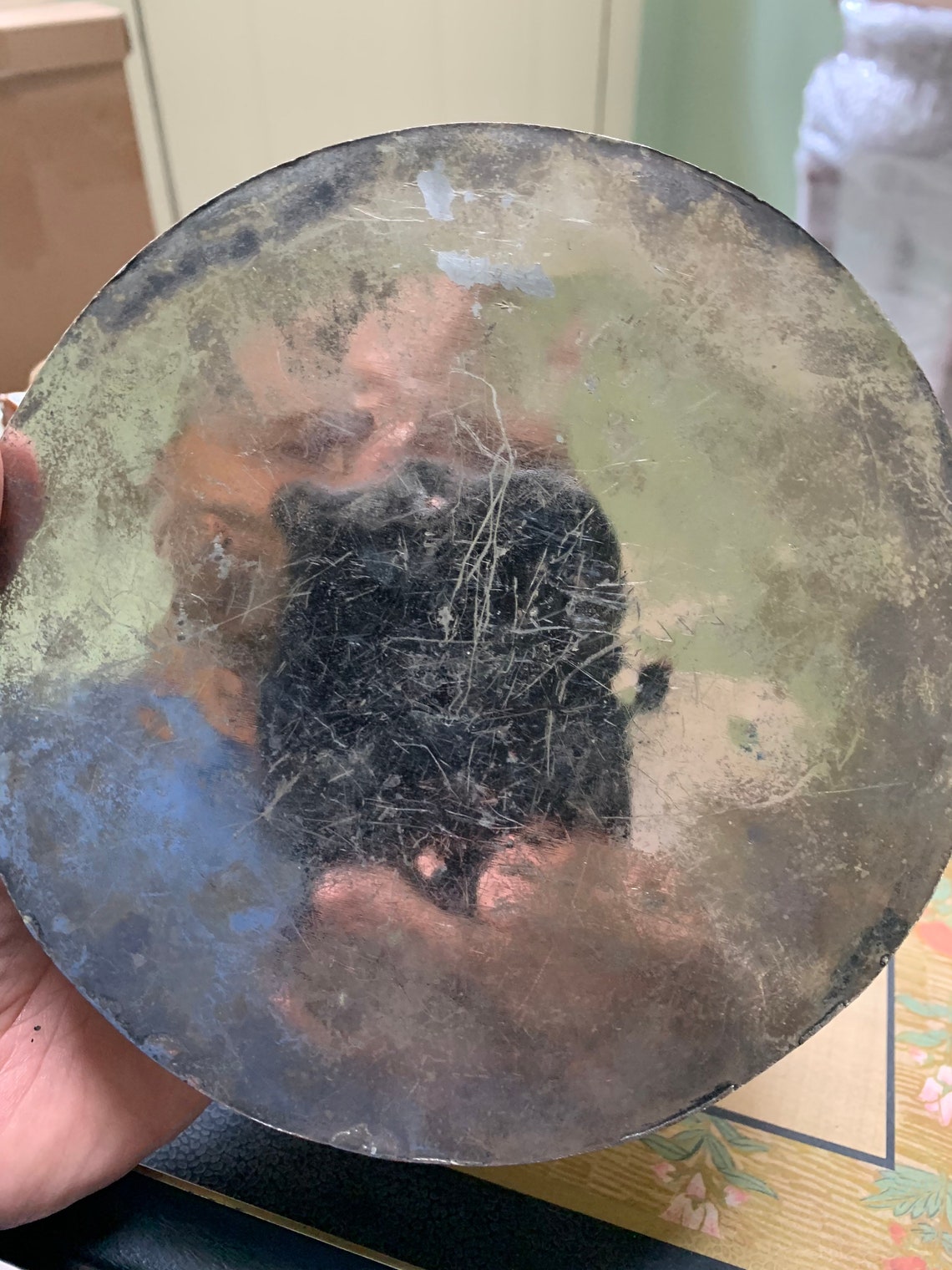 60s handmade Metallic Box with Blue stone carved and relief | Etsy