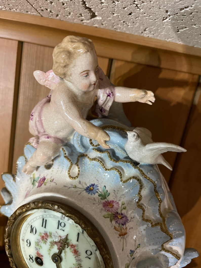 Antique Mantle Clock Porcelain Child Angel Case Good Works - Etsy