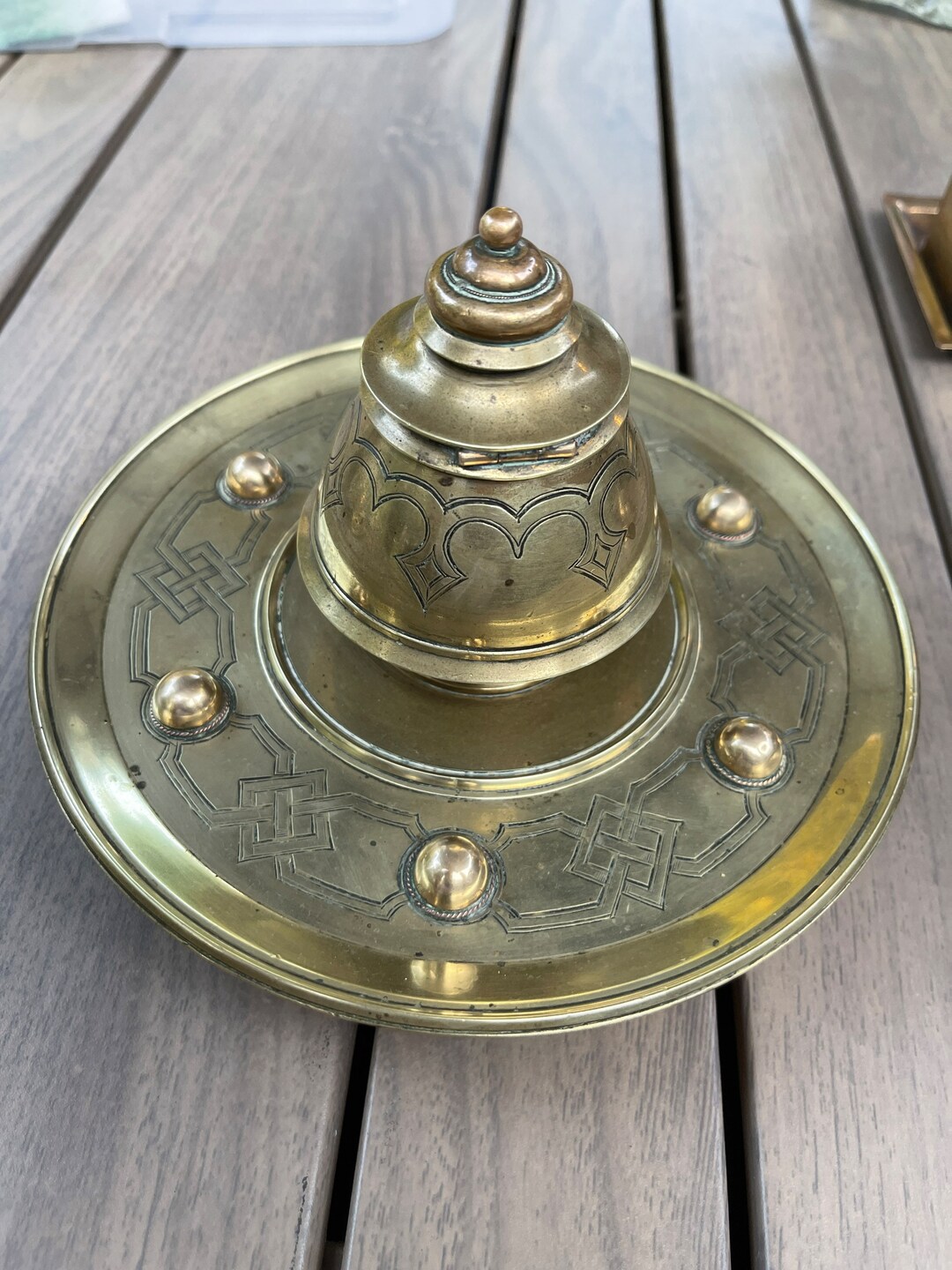 Antique Brass&copper Round Inkwell With Plate - Etsy