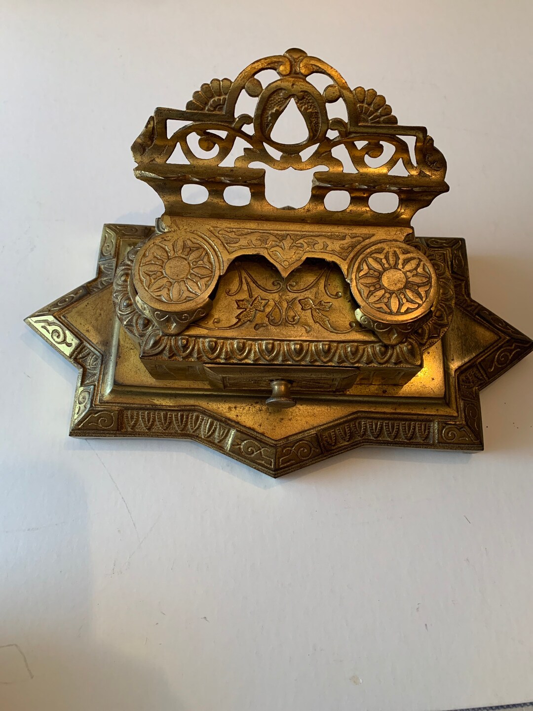 Bradley & Hubbard Gold Colored Inkwell Stand With Drawer - Etsy