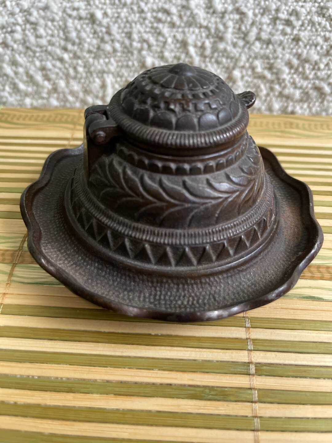Antique Cast Iron Art Deco Round Inkwell - Etsy