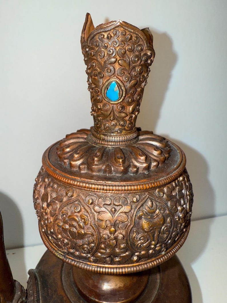Antique Tibetan Bumpa Buddhist Ritual Prayer Copper Brass Fat Lamp 19th ...