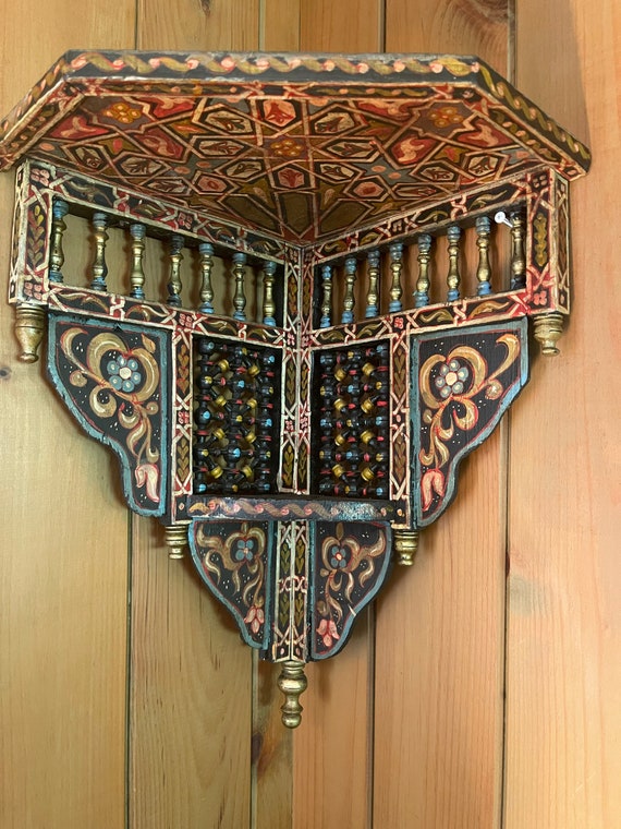 Moroccan Handmade Wooden Arabesque Design Corner Wall Shelf - Etsy